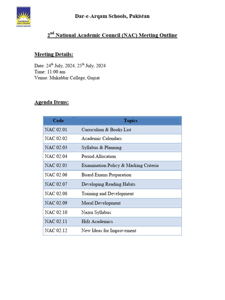 2nd NAC Meeting Agenda | PDF