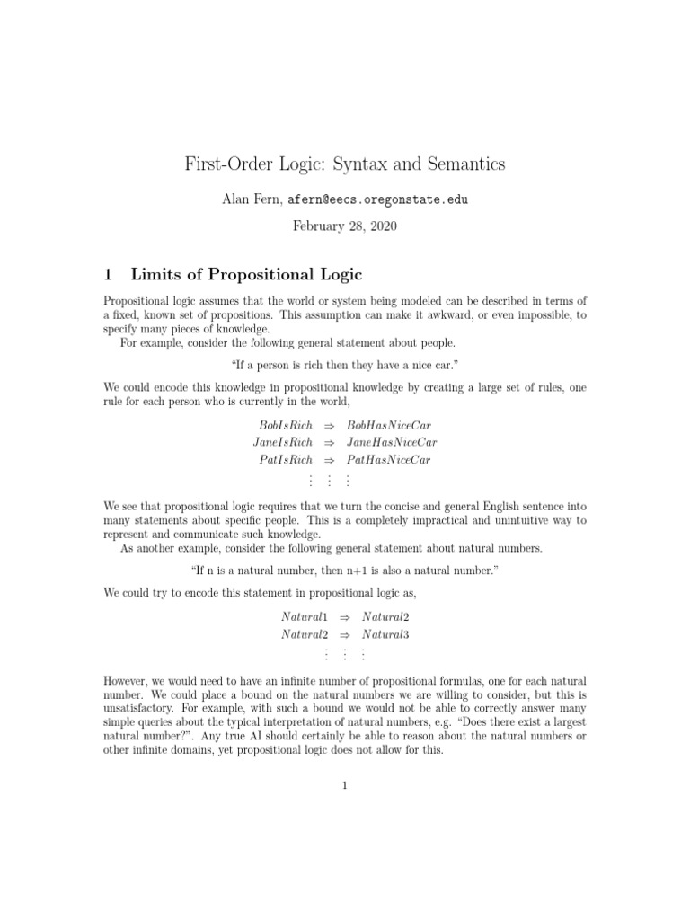 First Order Logic Syntax Semantics Pdf Interpretation Logic