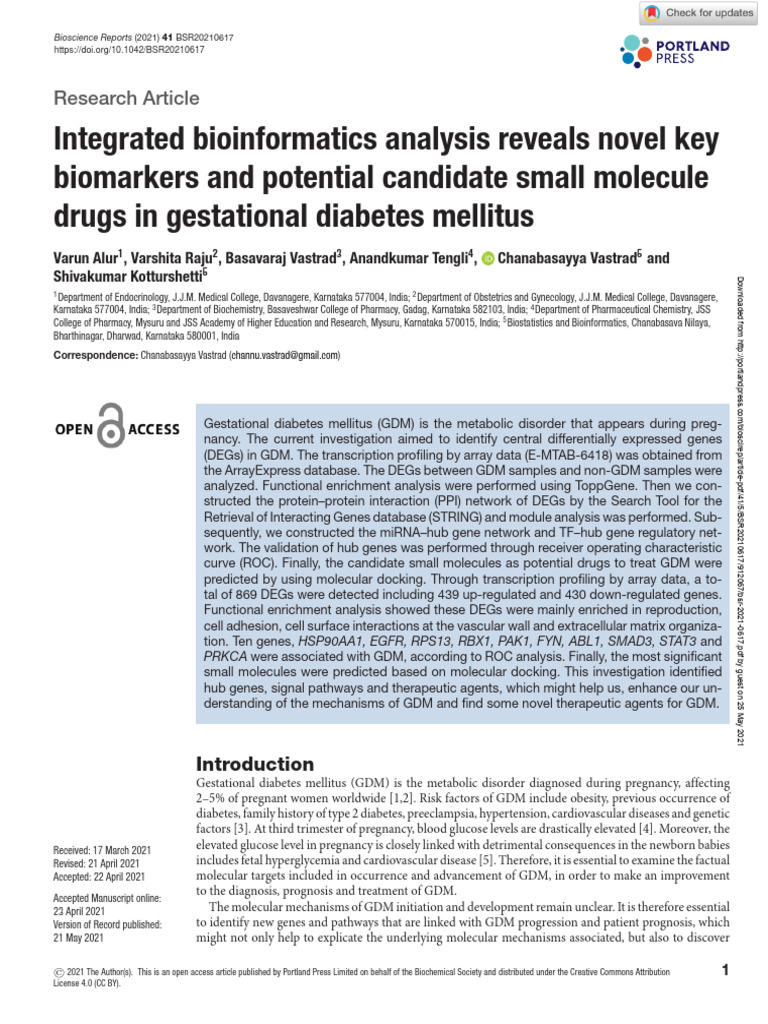 Integrated Bioinformatics Analysis Reveals Novel K Pdf Gestational Diabetes Bioinformatics