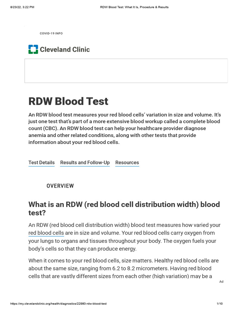 RDW Blood Test - What It Is, Procedure & Results | PDF | Anemia ...