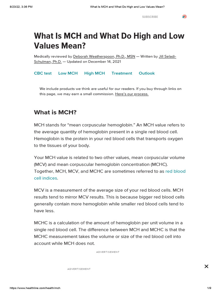 What Is MCH and What Do High and Low Values Mean | PDF | Anemia ...