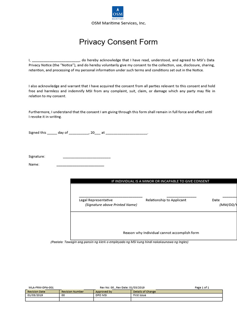 OSM Crew Privacy Consent Form | PDF | Consent