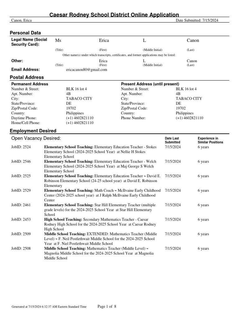Canon, Erica Caesar Rodney School District | PDF | Teachers | Middle Schools