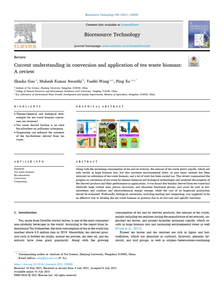 Current Understanding in Conversion and Application of Tea Waste ...