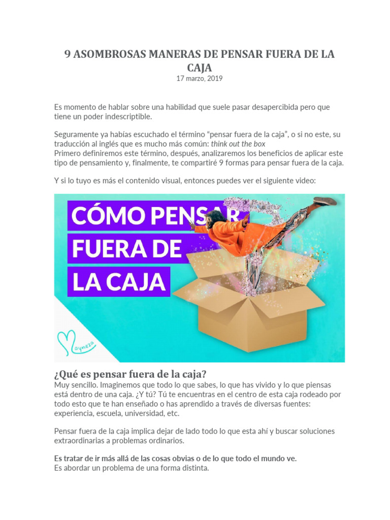 9 Asombrosas Maneras de Pensar Fuera de La Caja | PDF | Pensamiento ...