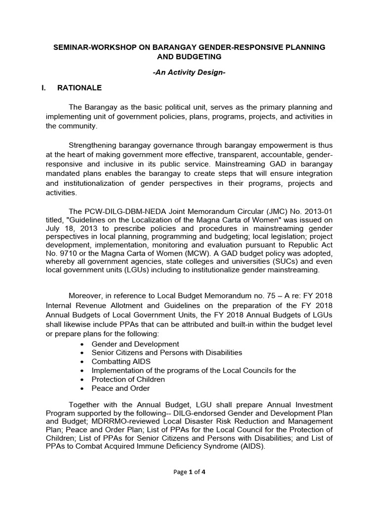 Training Design GAD | PDF | Gender And Development | Disaster Risk ...