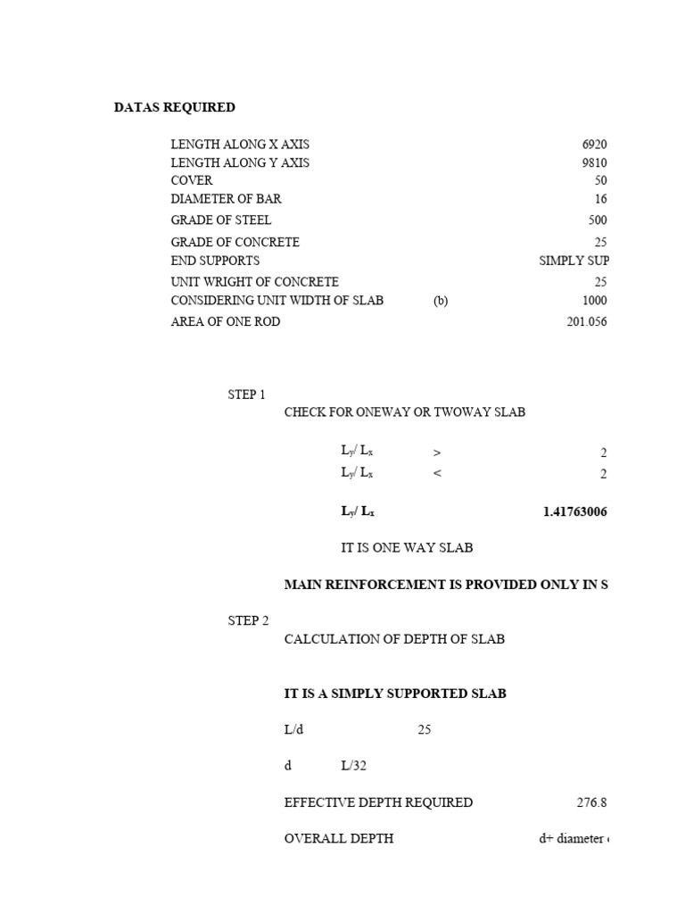 One-Way Slab Design Calculations | PDF | Structural Engineering ...