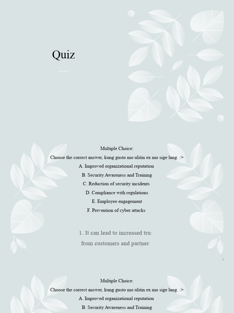 Quiz Report #9 | PDF | Multiple Choice | Business