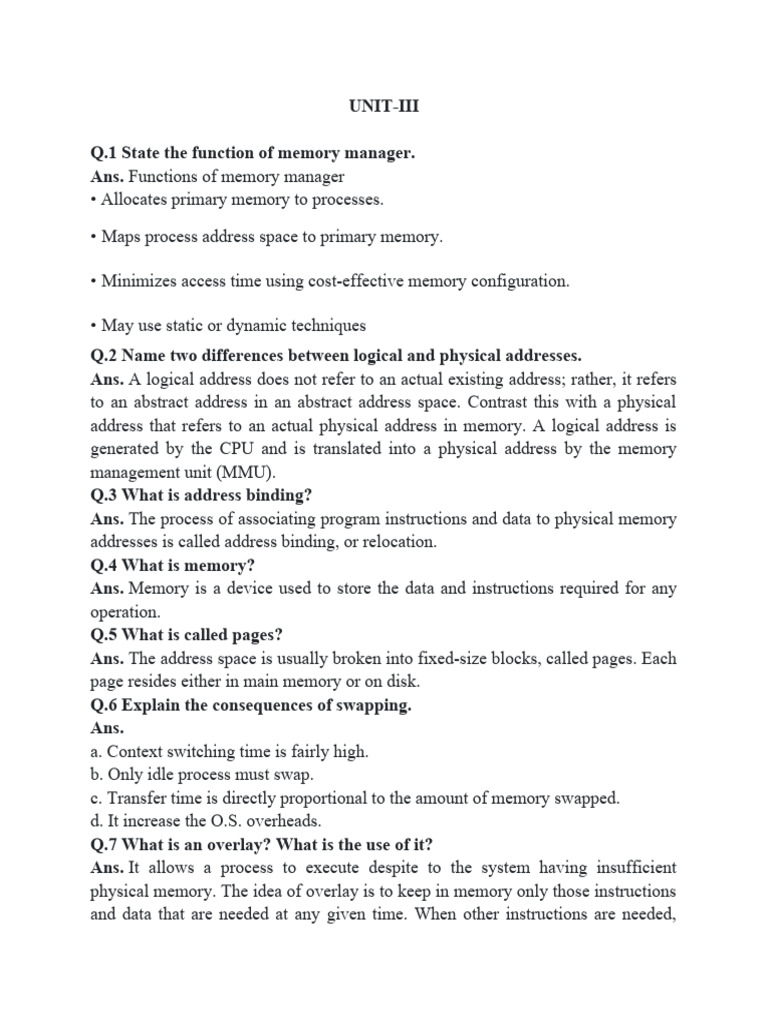 Unit III Two marks | PDF | Computer Data Storage | Process (Computing)
