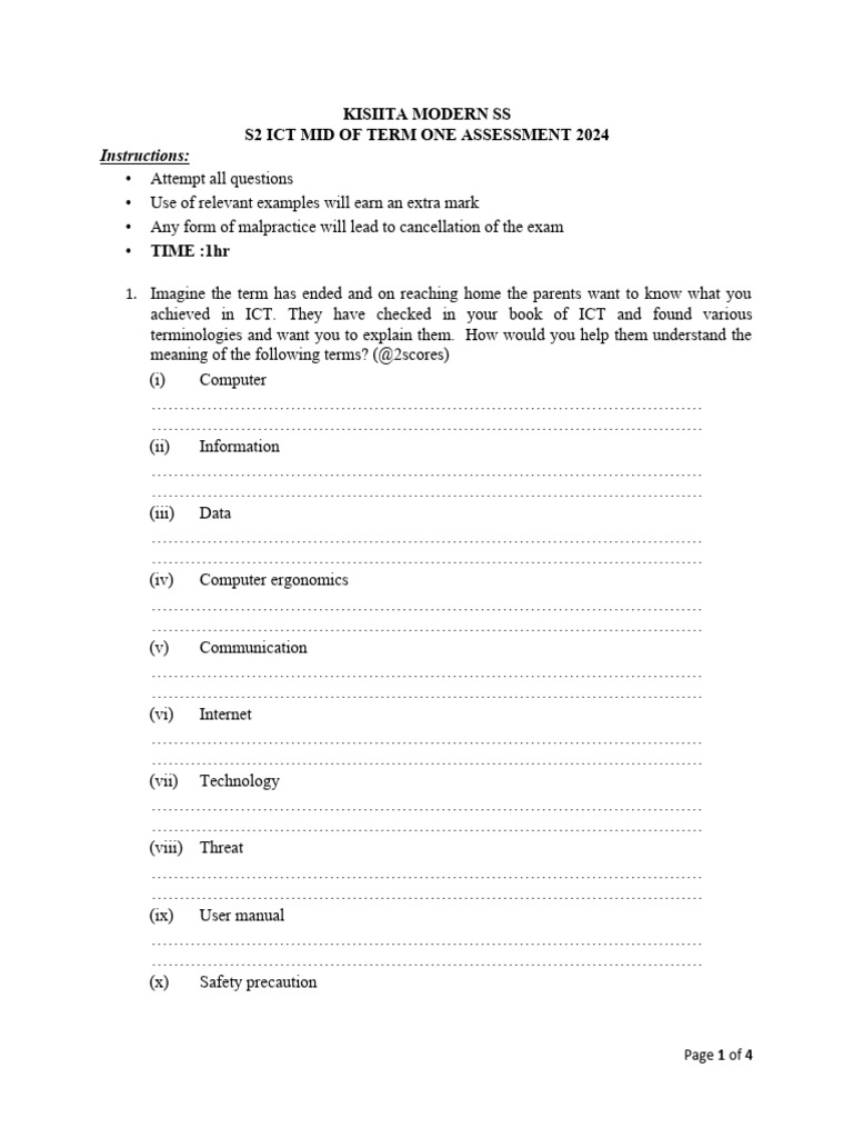 S2 Mot Term 1 2024 Ict | PDF | Communication | Information Technology