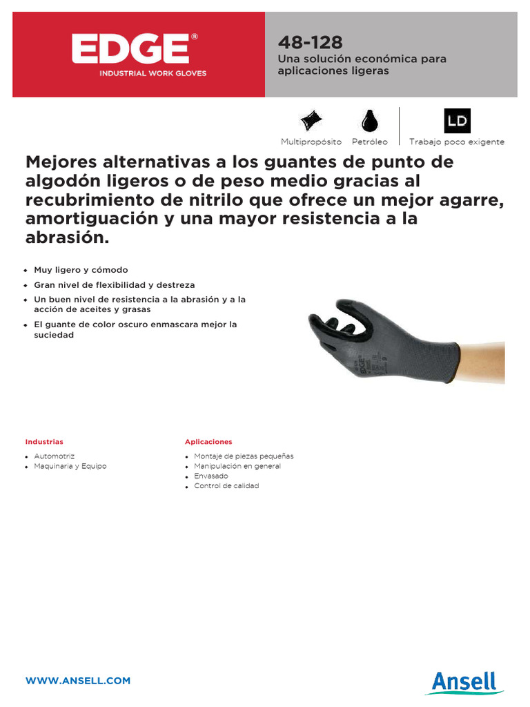 EDGE - 48 128 Product Data Sheet | PDF | Guante