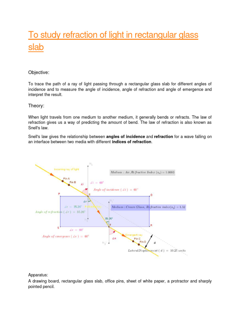 EXP1 .To Study Refraction of Light in Rectangular Glass Slab | PDF ...