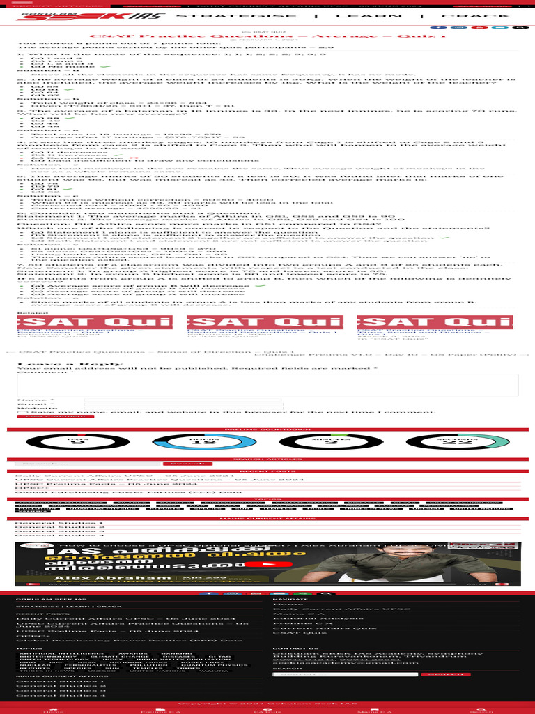 CSAT Practice Questions - Average - Quiz 1 - Goku | PDF