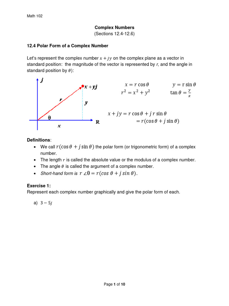 Math 102 - Complex Numbers (12.4-12.6) | PDF | Complex Number | Mathematics