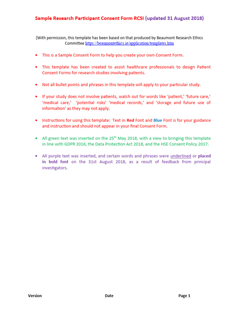 Sample Research Participant Consent Form | PDF | Consent | Informed Consent