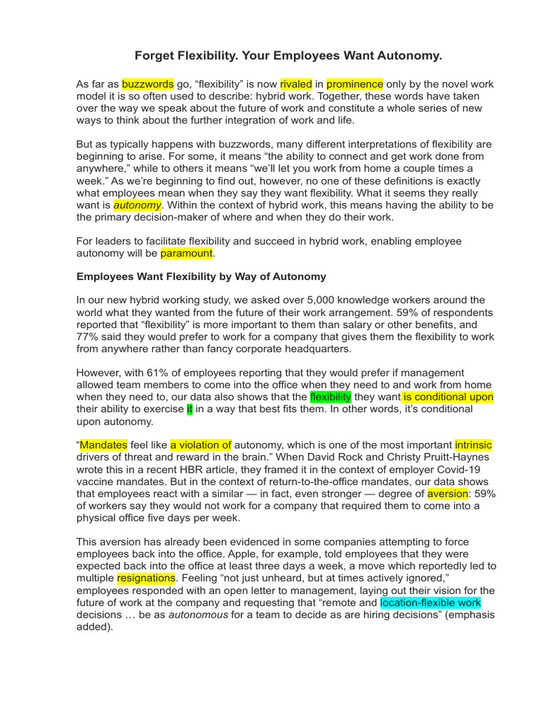 Autonomy: The Key to Employee Flexibility | PDF | Motivation | Motivational
