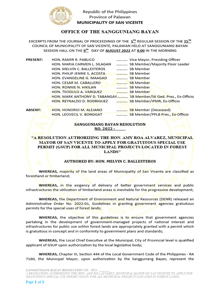 Resolution 2022 - Authorizing LCE Gratuitous Permit | PDF | Government ...