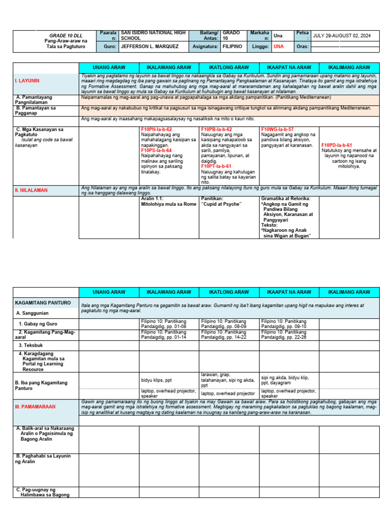 DLL Fil.10 Week 1 | PDF