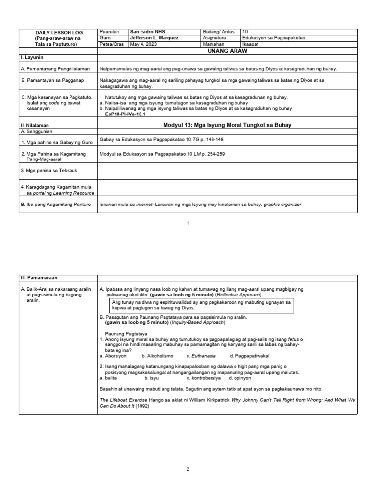 EsP10 DLL 4th Quarter | PDF