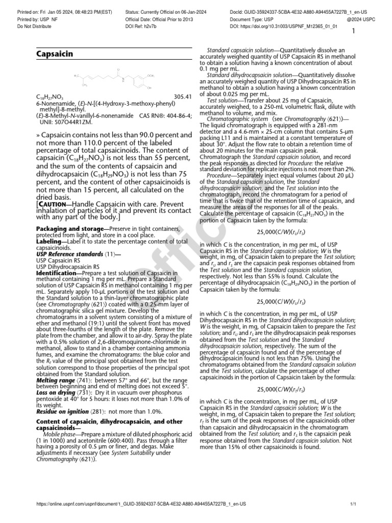 Capsaicin Monograph As Per USP | PDF | Chromatography | High ...