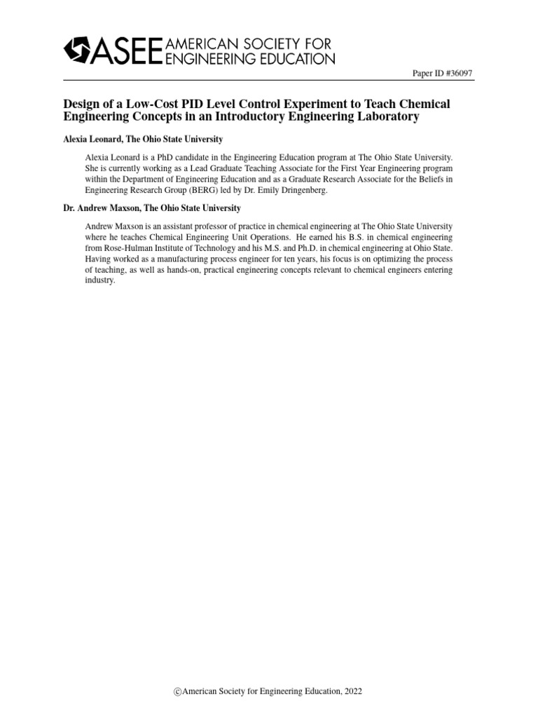 design-of-a-low-cost-pid-level-control-experiment-to-teach-chemical ... design-of-a-low-cost-pid-level-control-experiment-to-teach-chemical ...