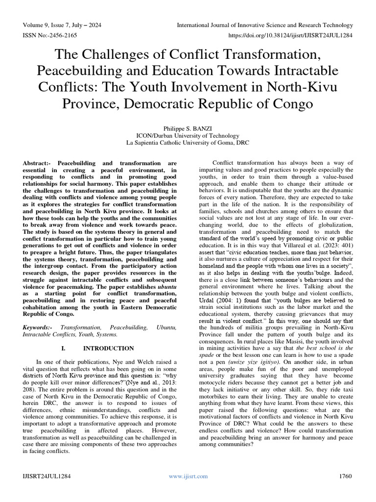 The Challenges of Conflict Transformation, Peacebuilding and Education ...