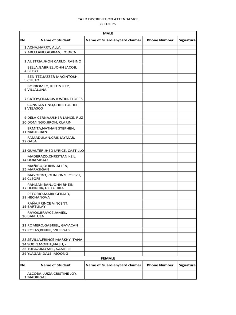 Student Card Distribution List | PDF
