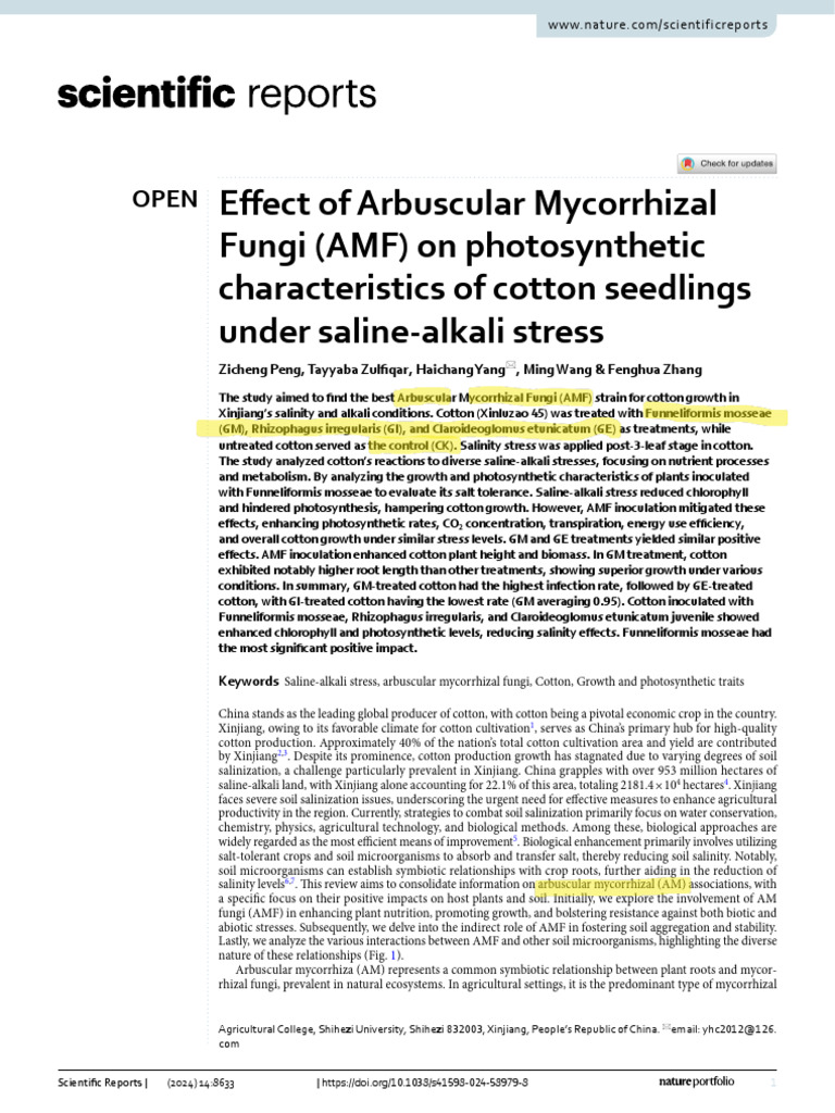 Effect of Arbuscular Mycorrhizal Fungi (AMF) On Photosynthetic ...