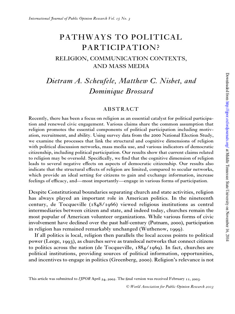 Pathways To Political Participation | PDF | Protestantism | Mainline ...