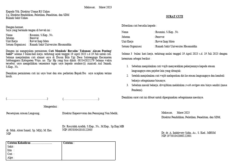 Surat Izin Cuti Melahirkan | PDF