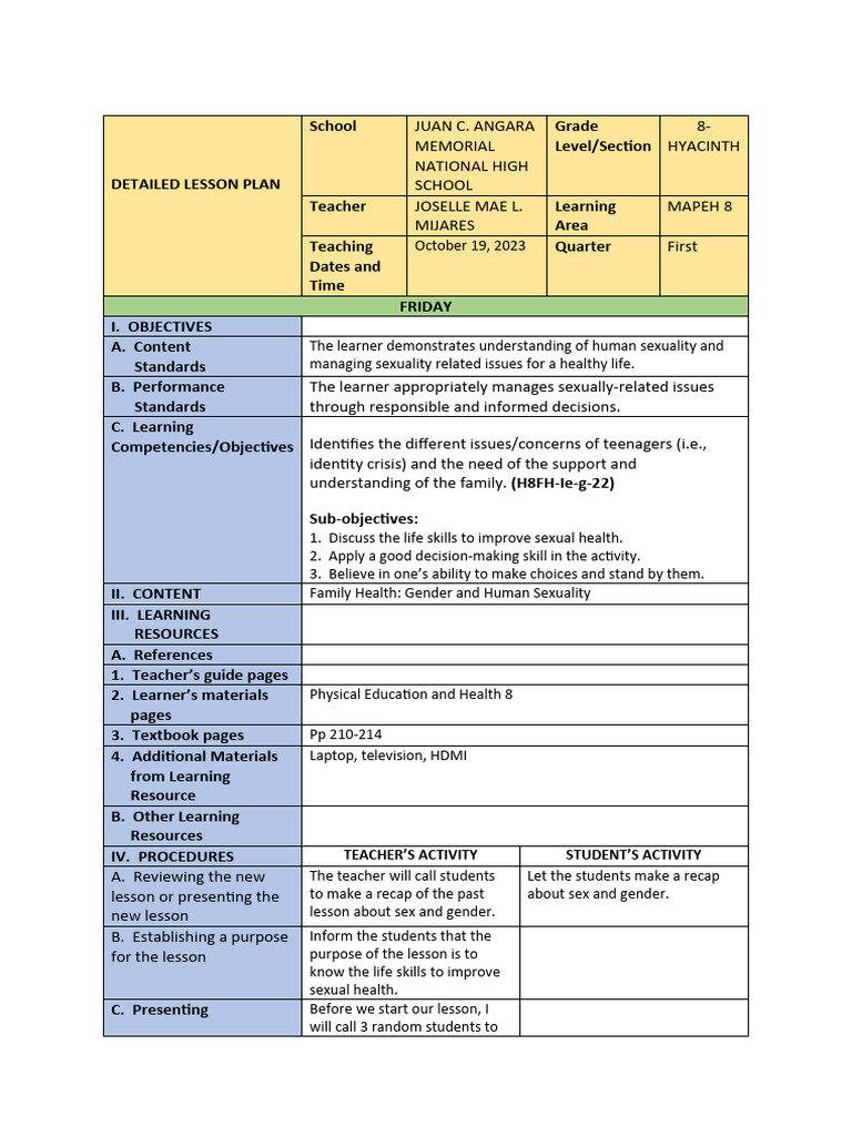 DETAILED LESSON PLAN in Life Skills | PDF | Teachers | Learning