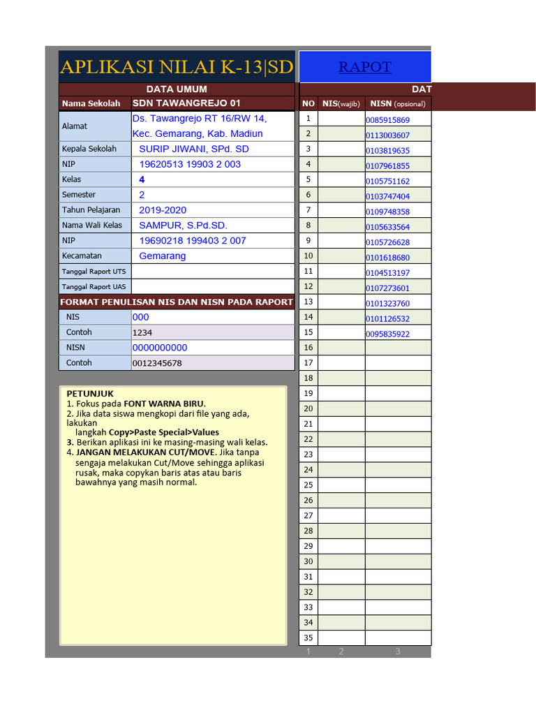 Rapot Kelas Iv PTS | PDF