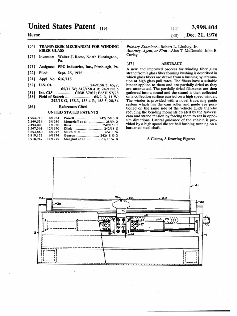 1976 - Us3998404 - Transverse Mechanism For Winding Fiber Glass | PDF ...