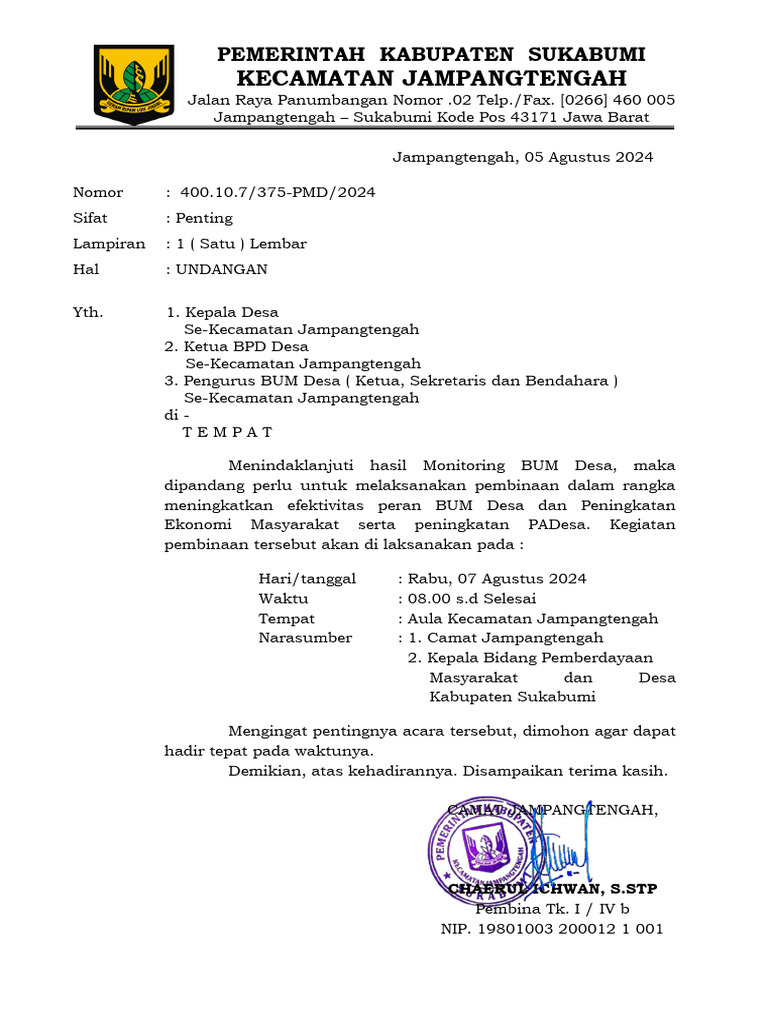 Surat Undangan Pembinaan Bumdes 2024 Pdf