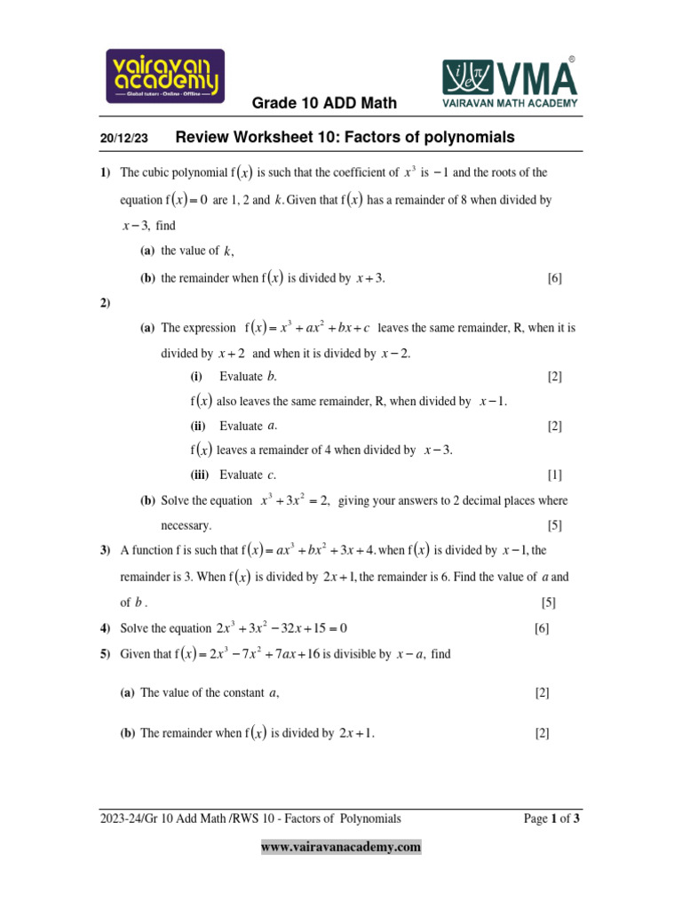 Polynomials Rws | PDF | Polynomial | Equations