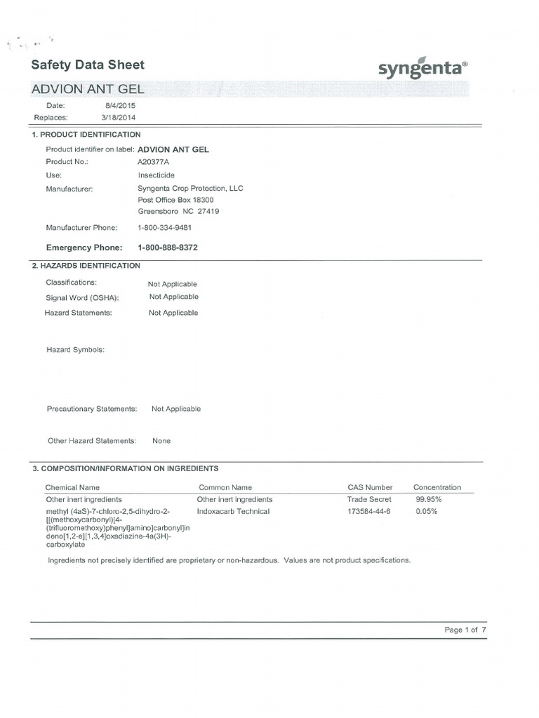 MSDS Advion Ant | PDF