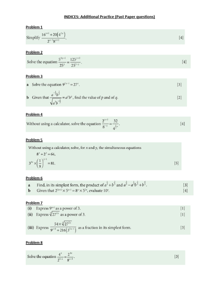 Indices - Extra Practice Answer Key | PDF