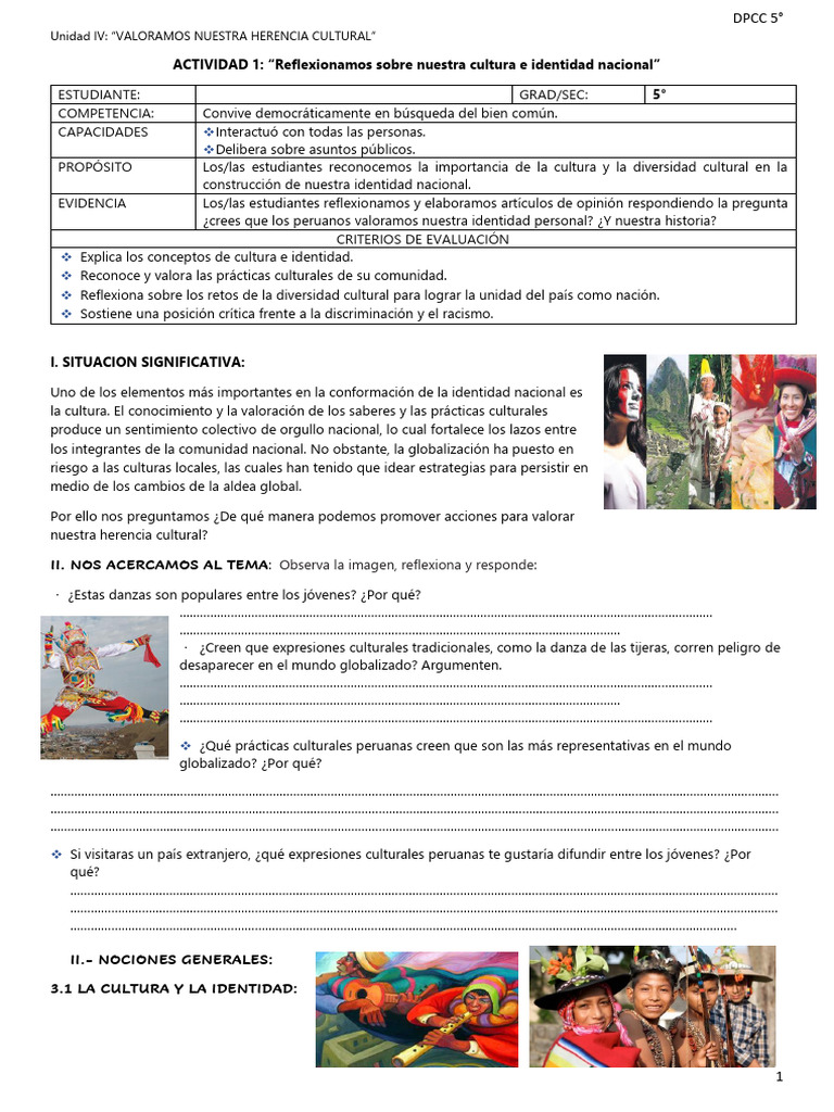 5° DPCC - Actv 1-Unid Iv 2024 | PDF | Sociedad | Humano