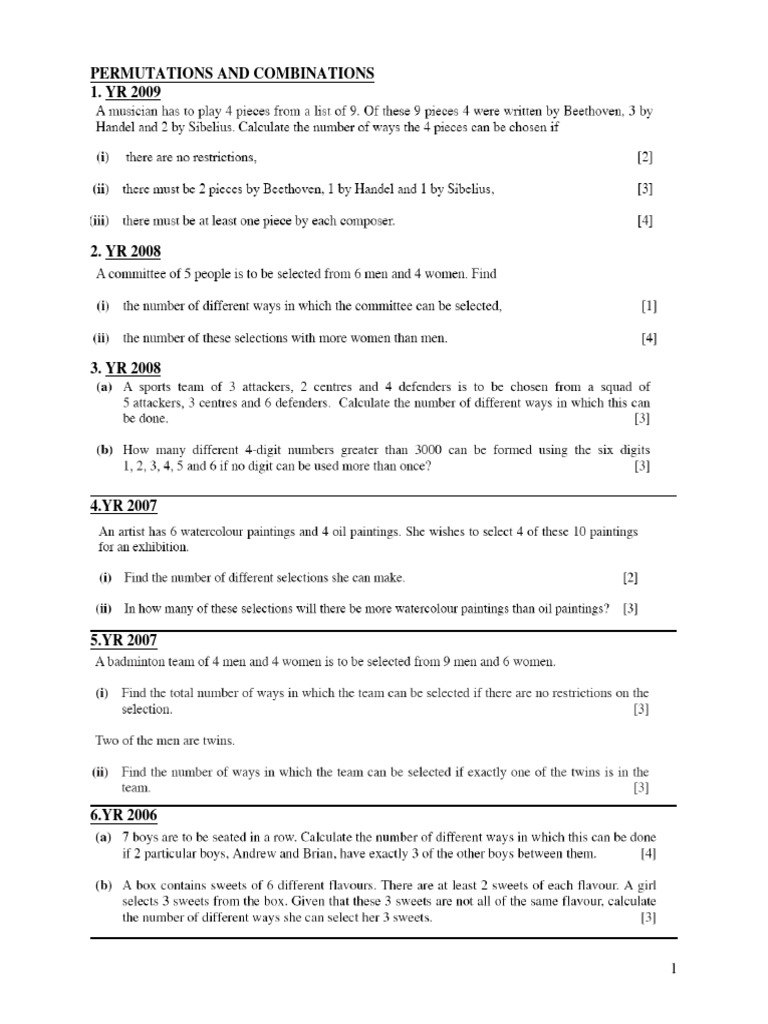 Permutations and Combinations Questions | PDF