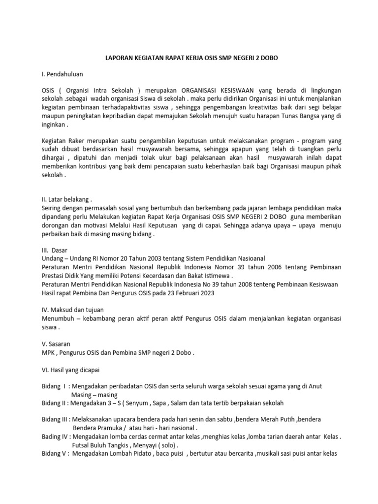 Laporan Kegiatan Rapat Kerja Osis SMP Negeri 2 Dobo-3023 | PDF | Karier ...