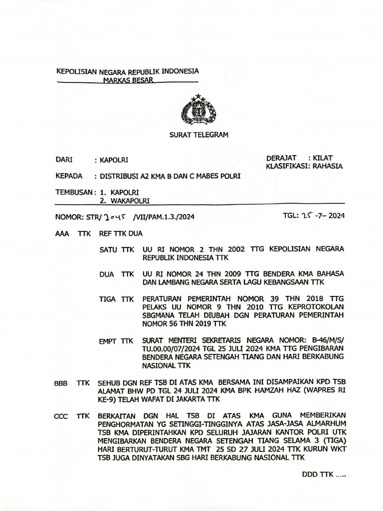 Str-2045-Vii-Pam.1.3.-2024 TTG Pengibaran Bendera Setengah Tiang | PDF