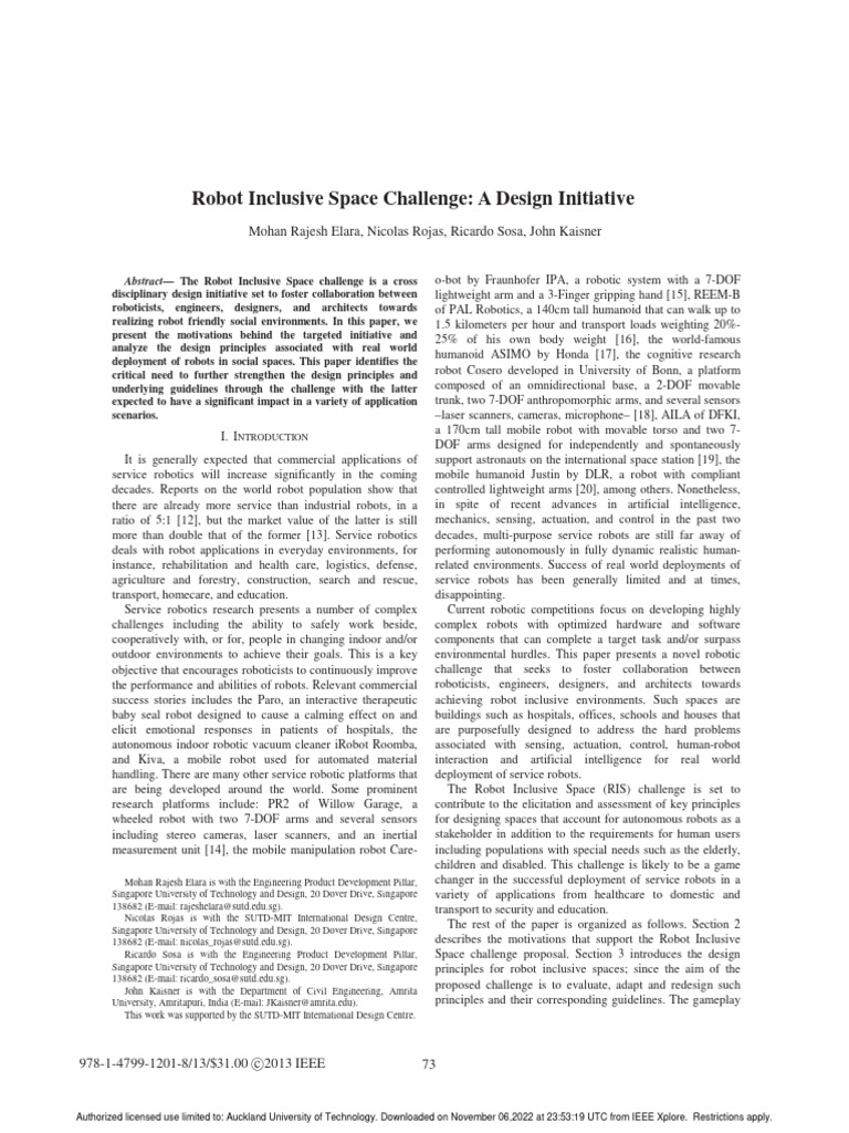 2013 Robot Inclusive Space Challenge | PDF | Robotics | Robot