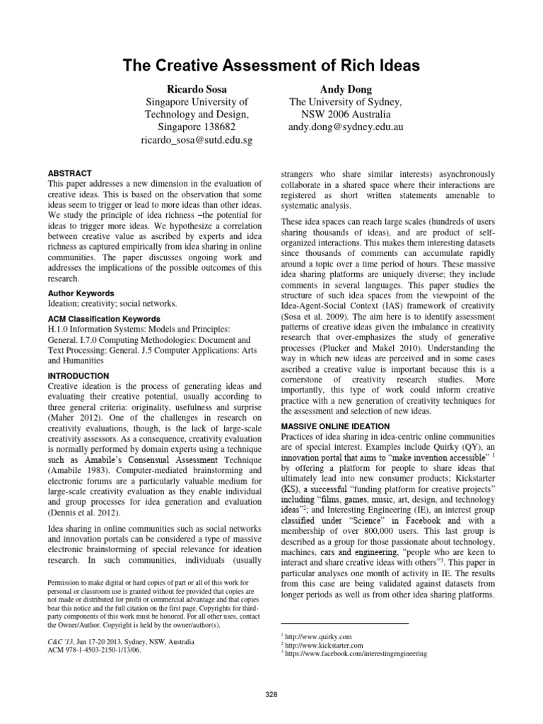 2013 the Creative Assessment of Rich Ideas | PDF | Creativity | Thought