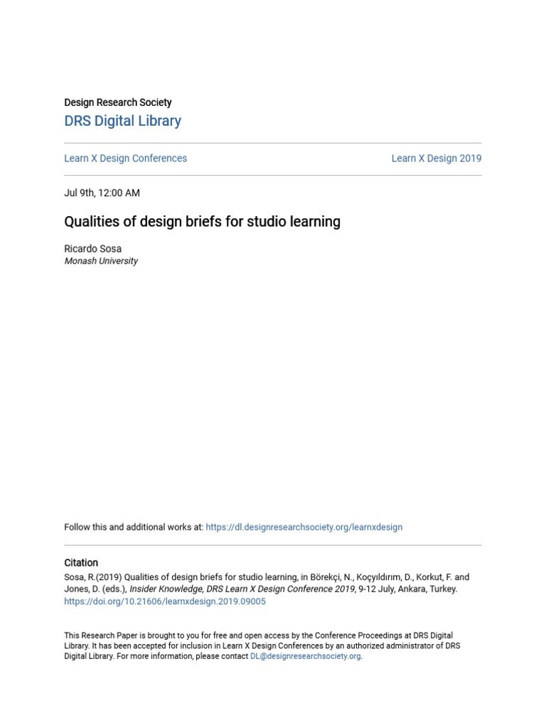2019 Qualities of Design Briefs For Studio Learning | PDF | Learning | Design