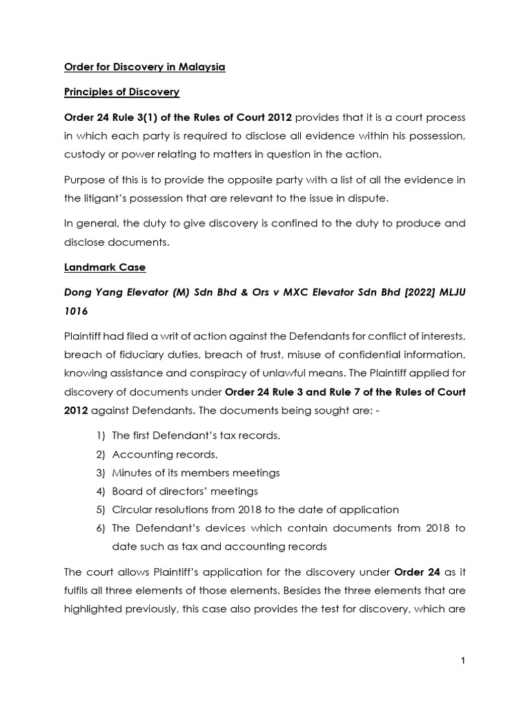 Order For Discovery in Malaysia | PDF | Discovery (Law) | Lawsuit