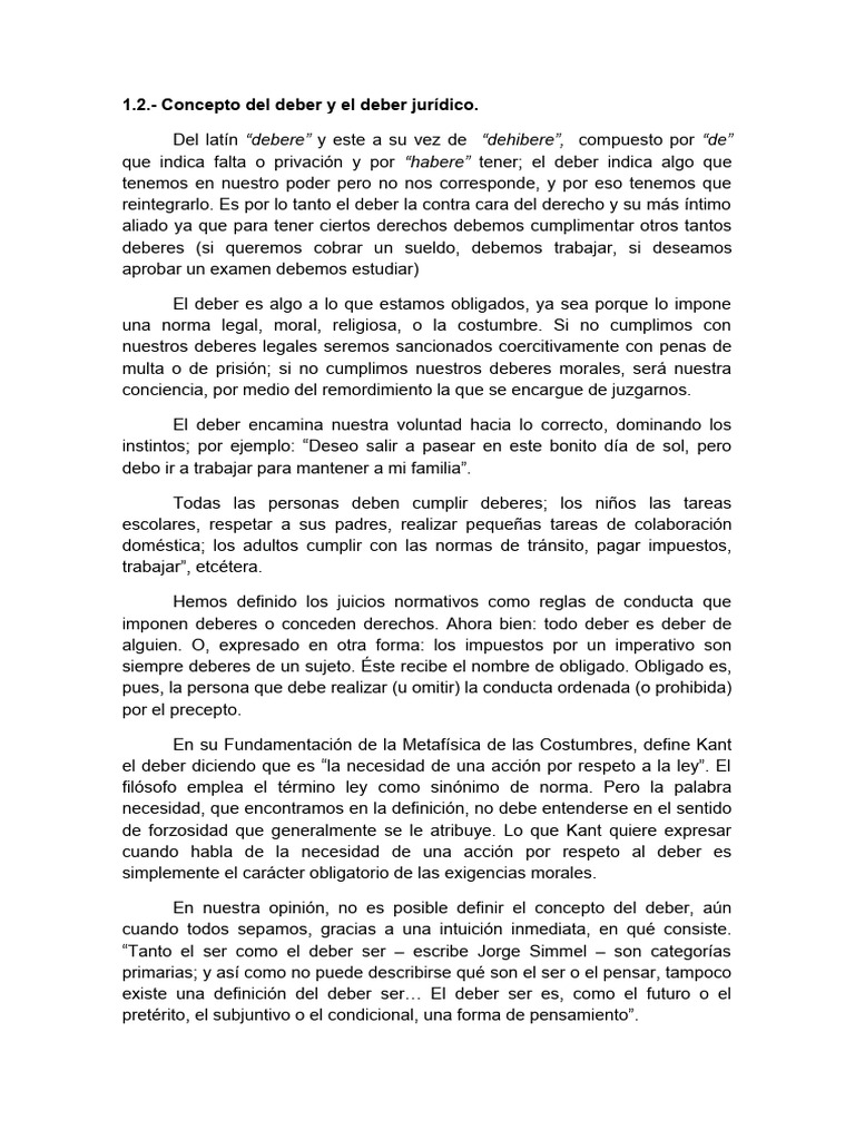 Concepto de Deber y Deber Jurídico | PDF | Immanuel Kant