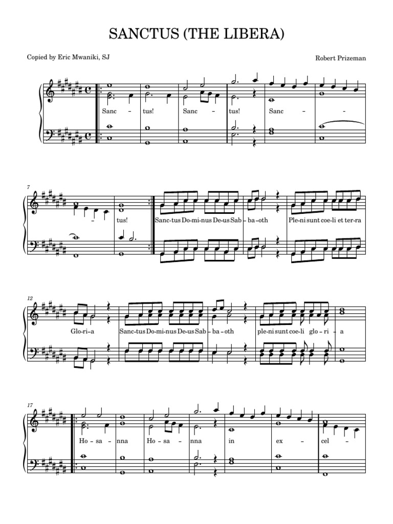 Sanctus (The Libera) - Robert Prizeman | PDF