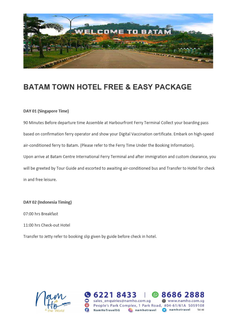 Batam Town Hotel Free & Easy Package | PDF