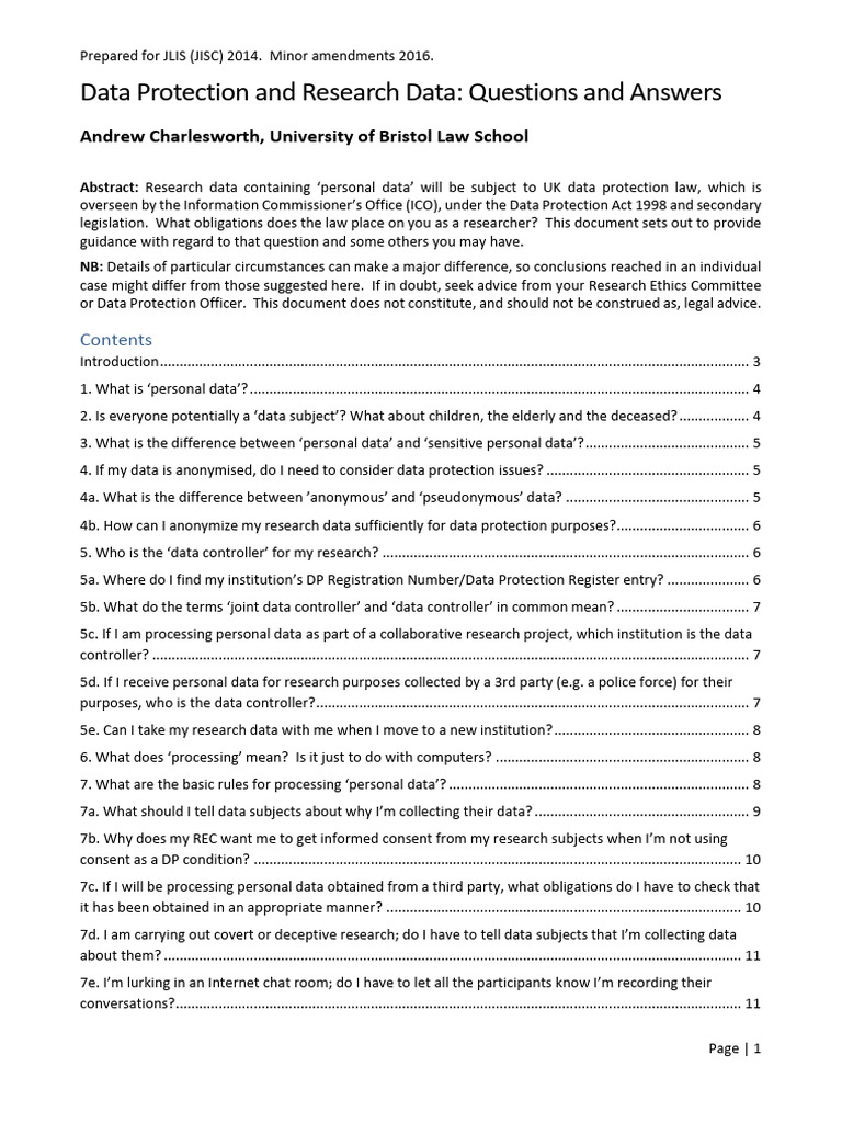 Jisclegal Data Protection and Research Data | PDF | Informed Consent ...