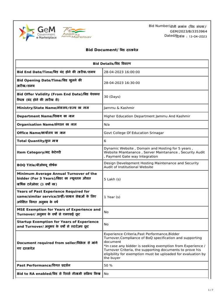Bid Document | PDF | Auction | Procurement